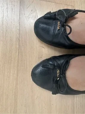 Prada | Shoes | Prada Black Leather Bow Ballet Flats | Poshmark